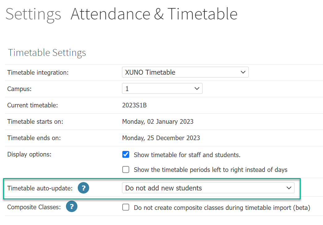 How to automatically add new students to the XUNO Basic Timetable