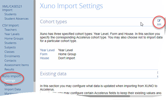 How do I configure Xuno import settings for Accelerus?