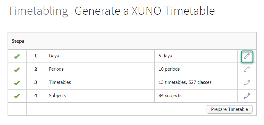 How to generate a basic timetable within XUNO